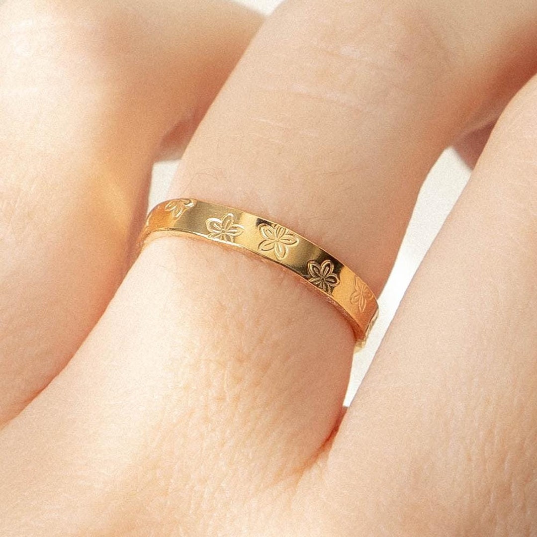 Mini Plumeria Ring 3MM Wide, 14K Gold Filled, Sterling Silver, Sizes 2 ...