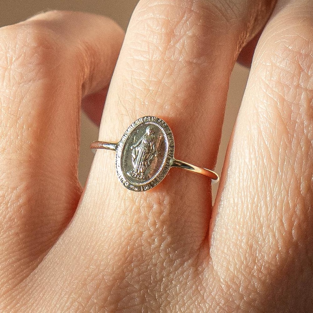 Mother Mary Ring, Virgin Mary Ring, Miraculous Medal Ring, Sterling ...