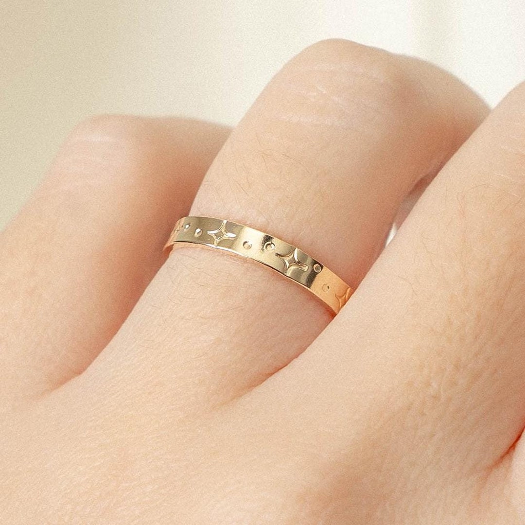 Stars Ring, Stella, 3MM Wide, 14K Gold Filled, Sterling Silver, Sizes 2 ...