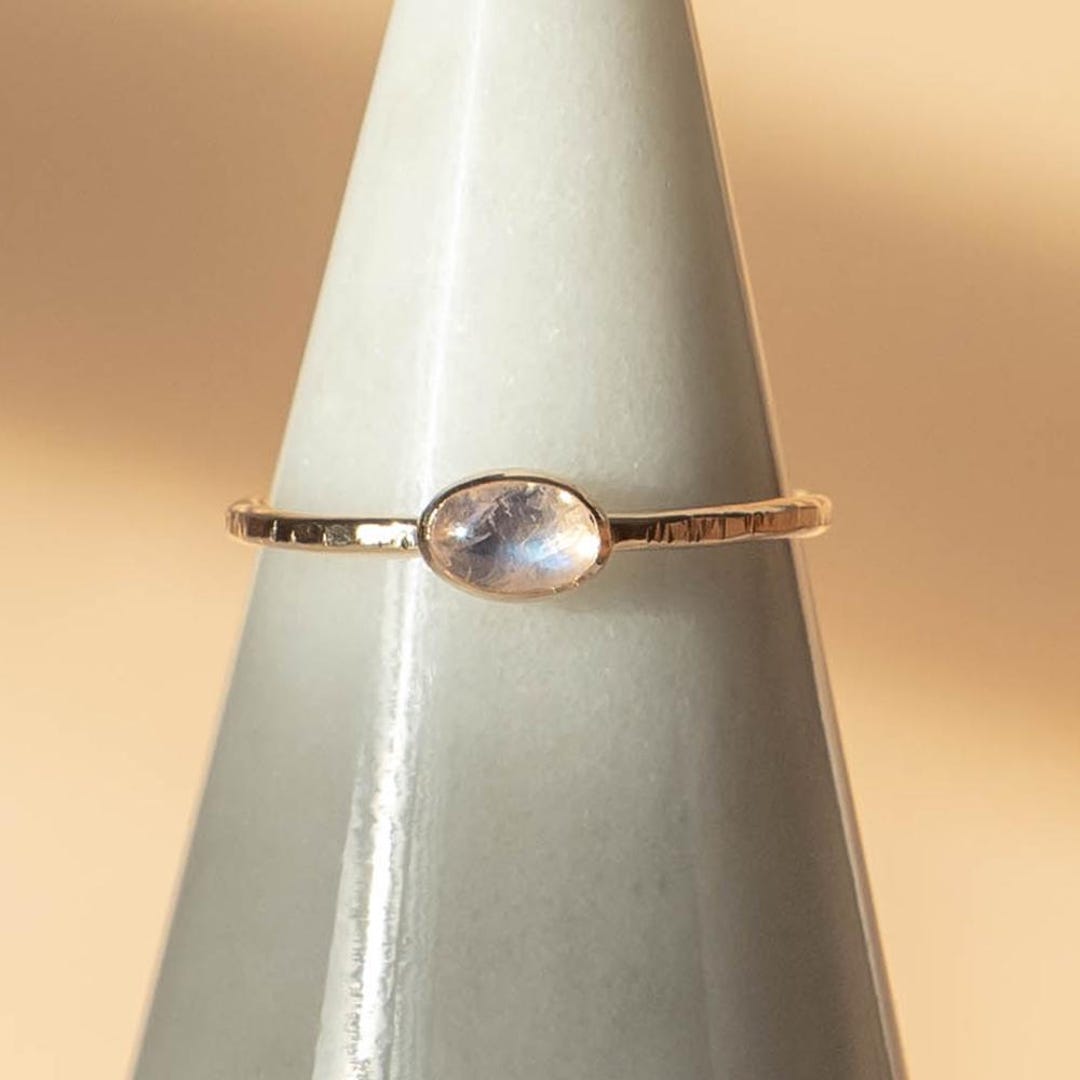 Rainbow Oval Moonstone Ring, 14K Gold Filled, Sterling Silver, Hammered ...