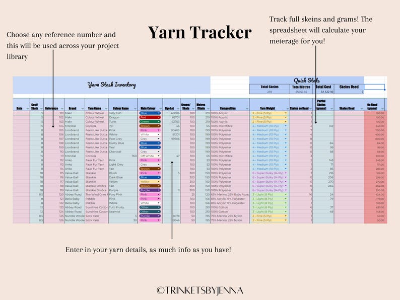 Yarn Inventory Tracking Spreadsheet - Stash Tracker, Project Manager ...