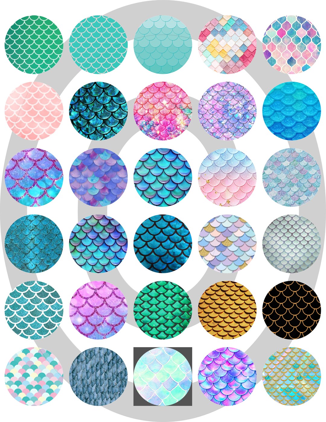 Mermaid Scales Inspired Printable 1.53-inch Circle Digital Collage ...