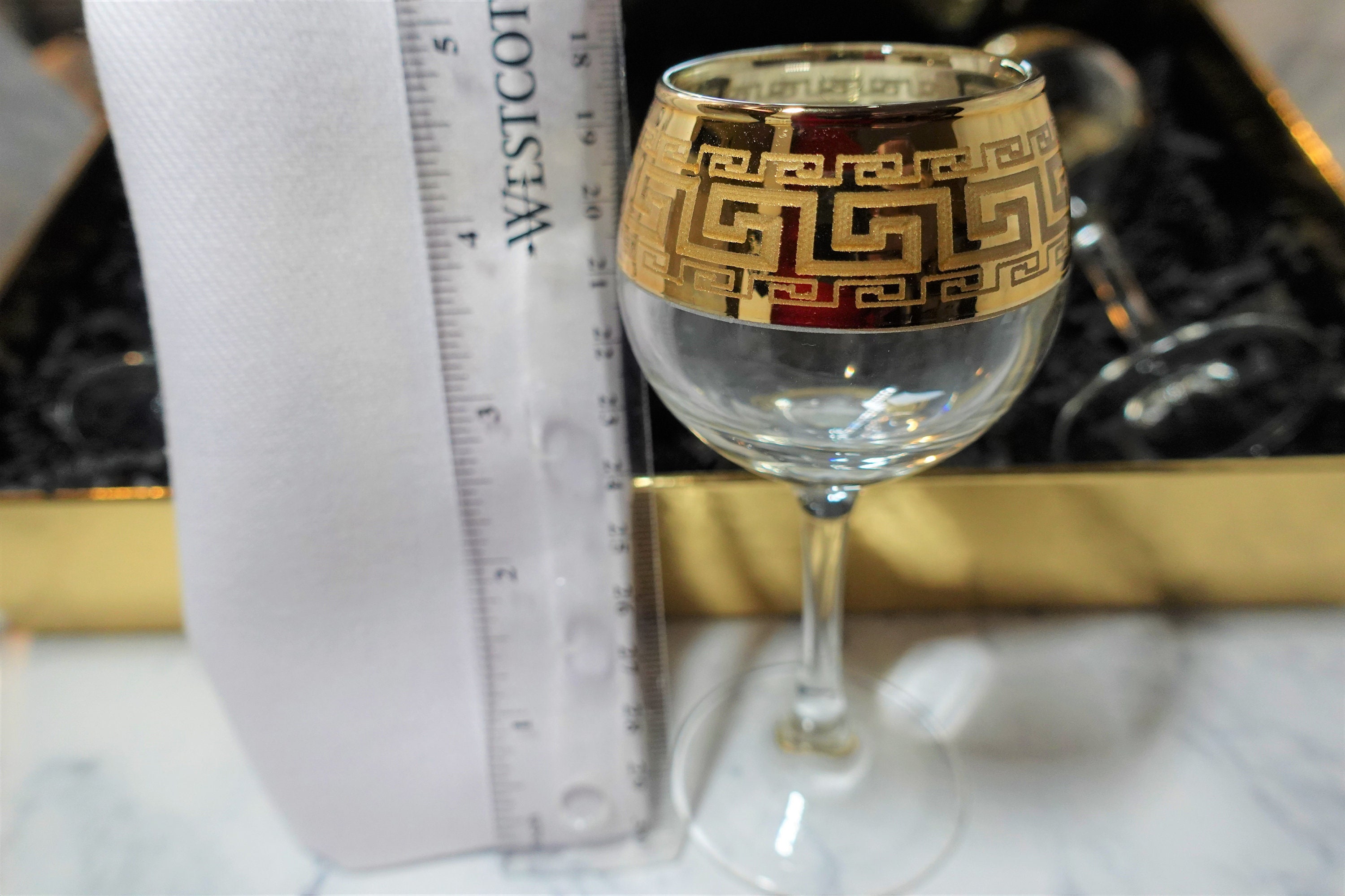 4 Greek Key Mini Gold Rimmed Stemmed Shot Glasses Custom | Etsy