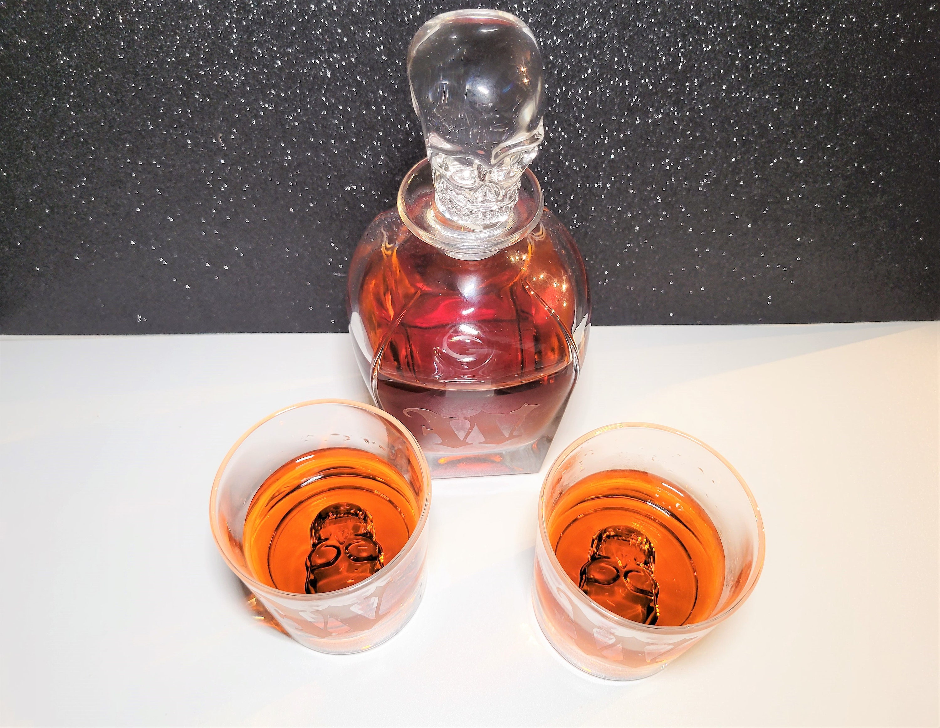 Customized Skull Whiskey Decanter & Old Fashioned Skull Whiskey Glasses ...