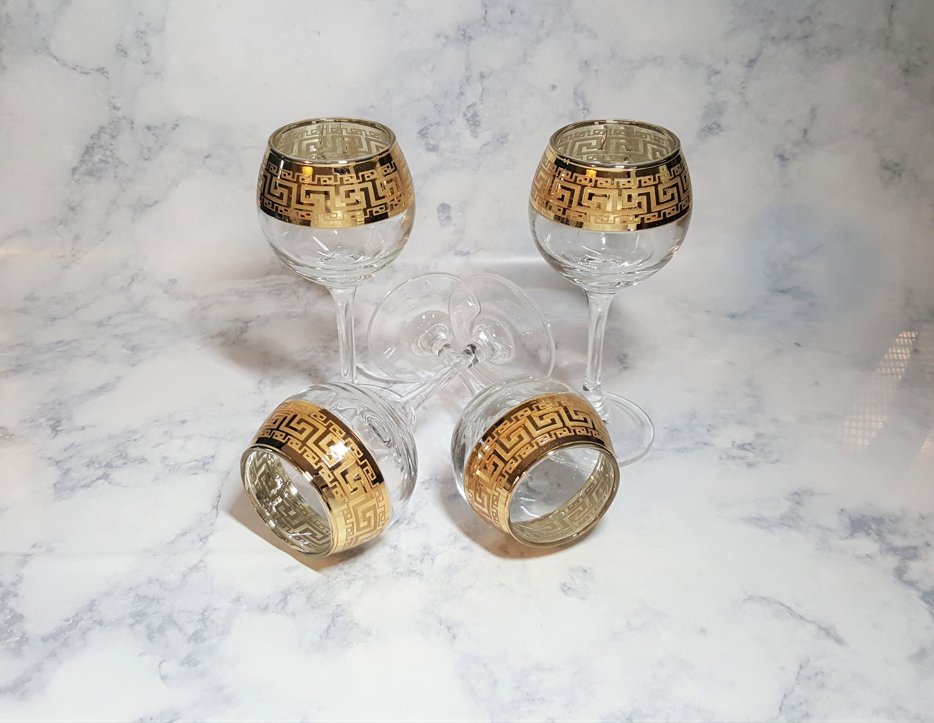 4 Greek Key Mini Gold Rimmed Stemmed Shot Glasses Custom | Etsy