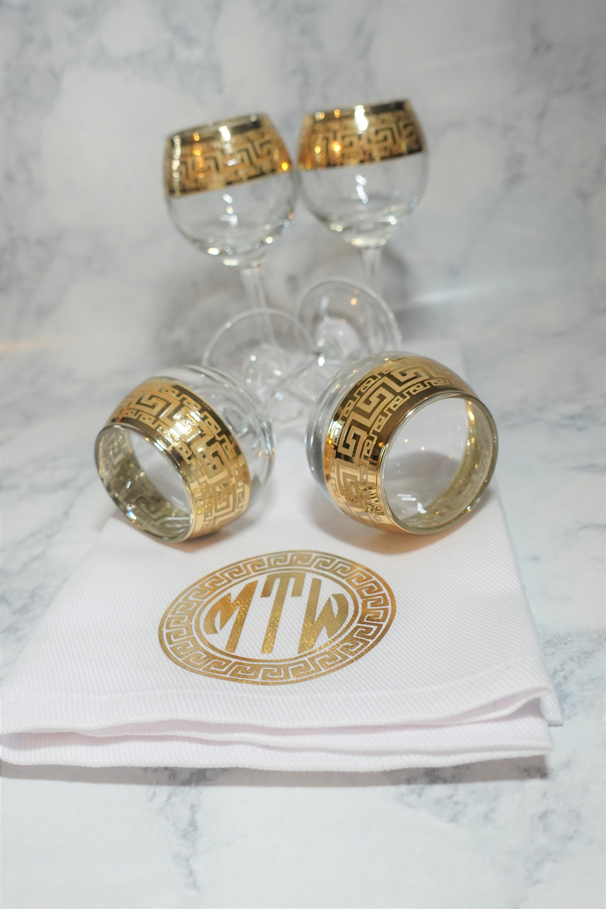 4 Greek Key Mini Gold Rimmed Stemmed Shot Glasses Custom | Etsy