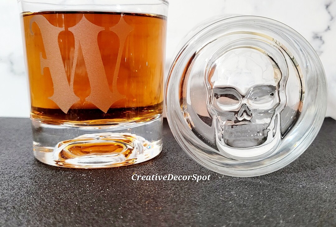 Personalized Skull Whiskey Glasshand Etched Customized Skull Glassskull Liquor Barwarephantom