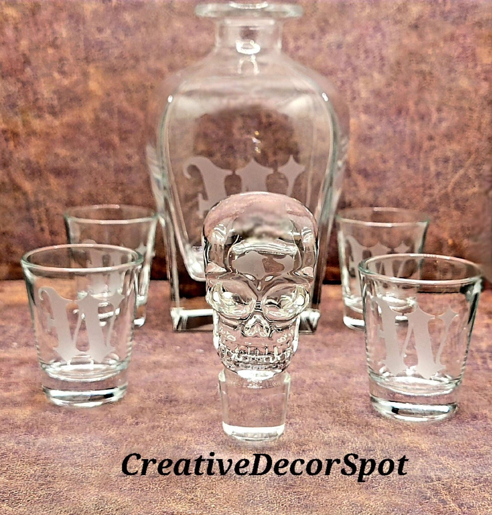 Customized Skull Whiskey Decanter Set and 4 Personalized Shot Glasses ...