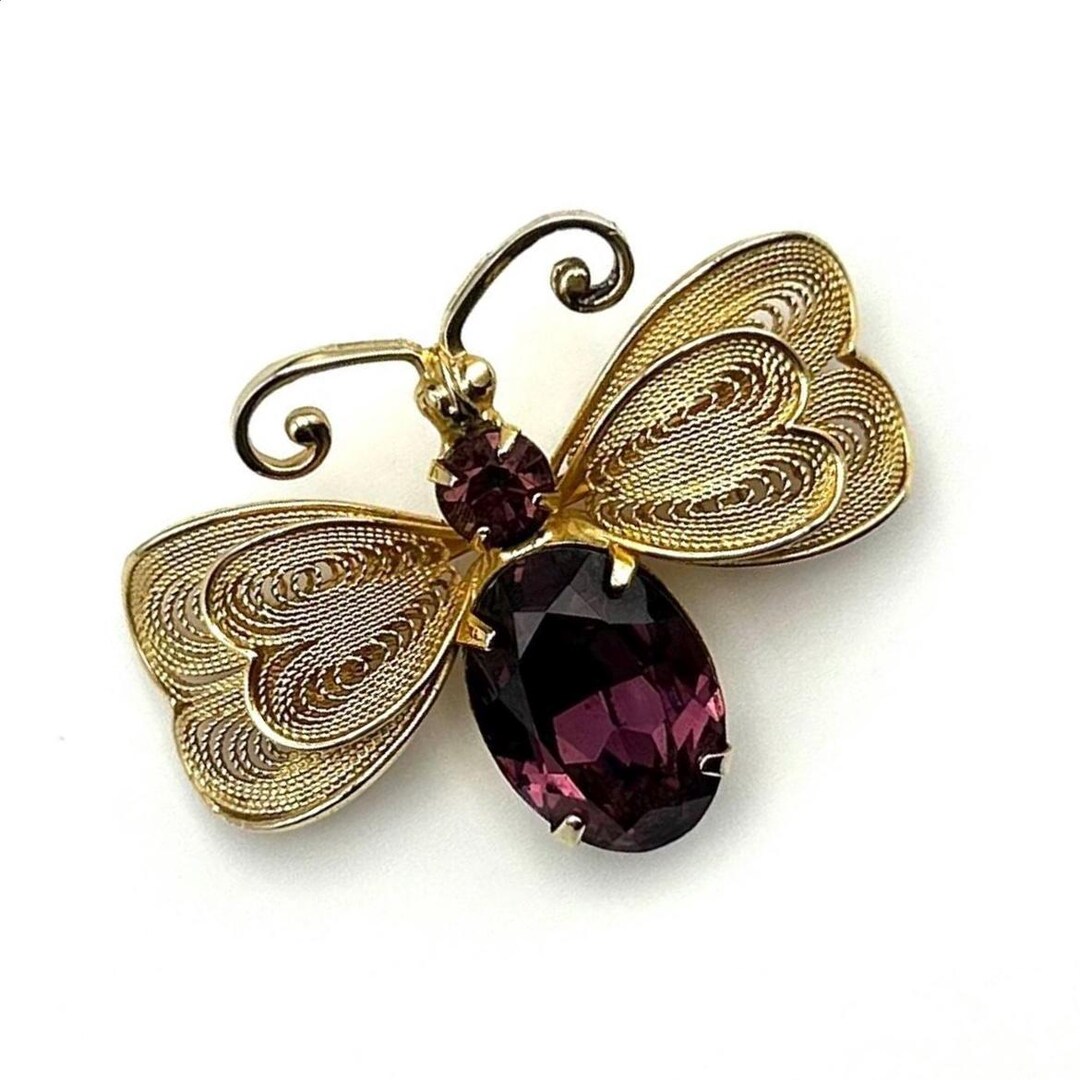 1950s Napier Bee Brooch | Gold Tone Insect Bug Dragonfly Purple Stone ...