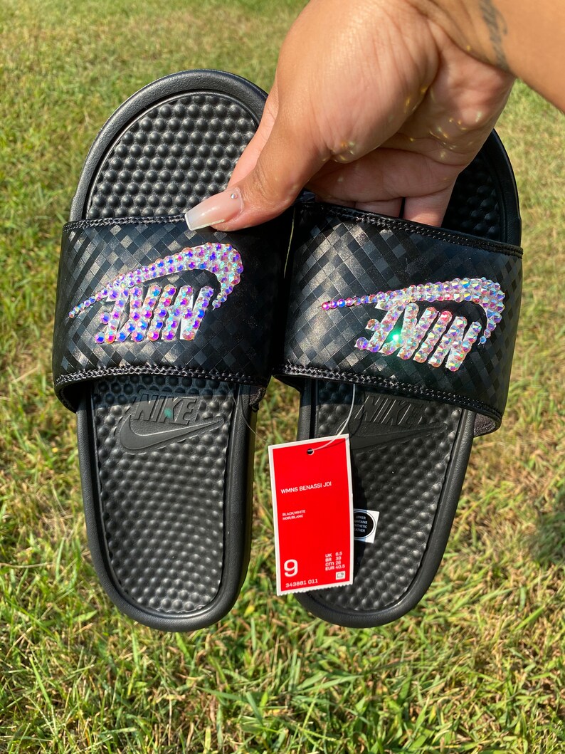 Rhinestone Nike Slides - Etsy
