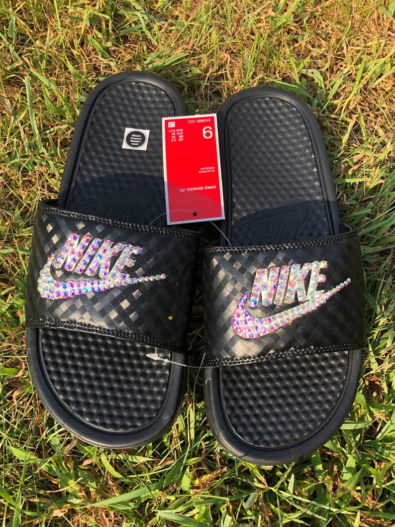 Rhinestone Nike Slides - Etsy