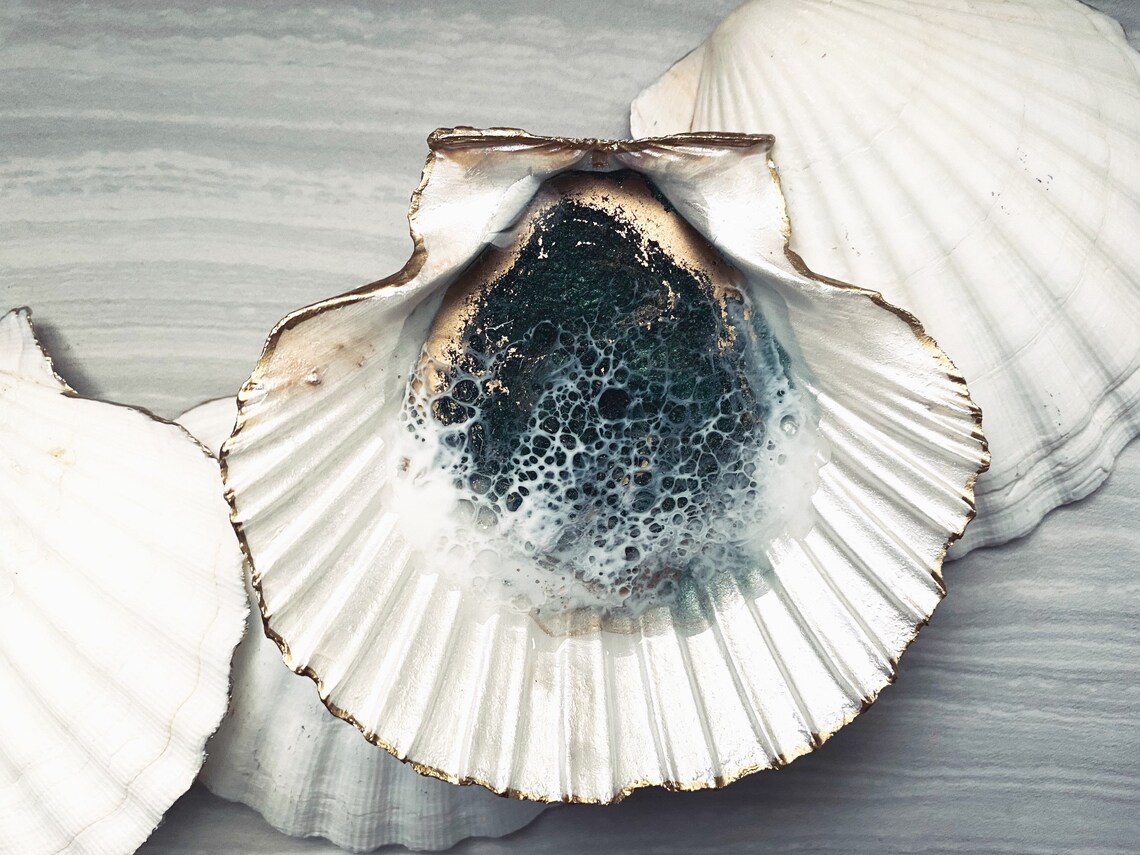 Large Scallop Shell Ring Dish Coastal Decor Epoxy Resin | Etsy