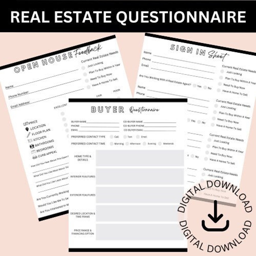 Real Estate Questionnaire Form | Open House Form | Buyer Showing ...