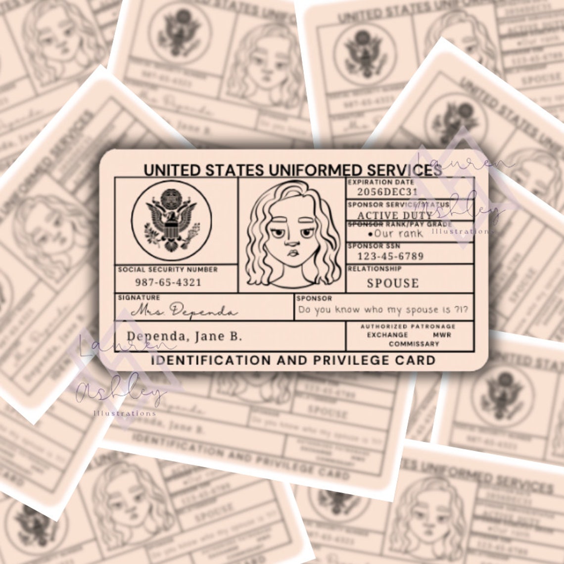 Military Spouse ID Card Decal - Funny Military Dependa Meme Sticker ...