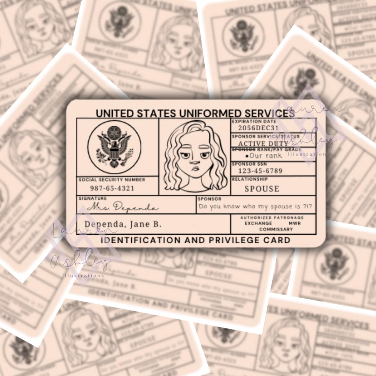 Military Spouse ID Card Decal - Funny Military Dependa Meme Sticker ...