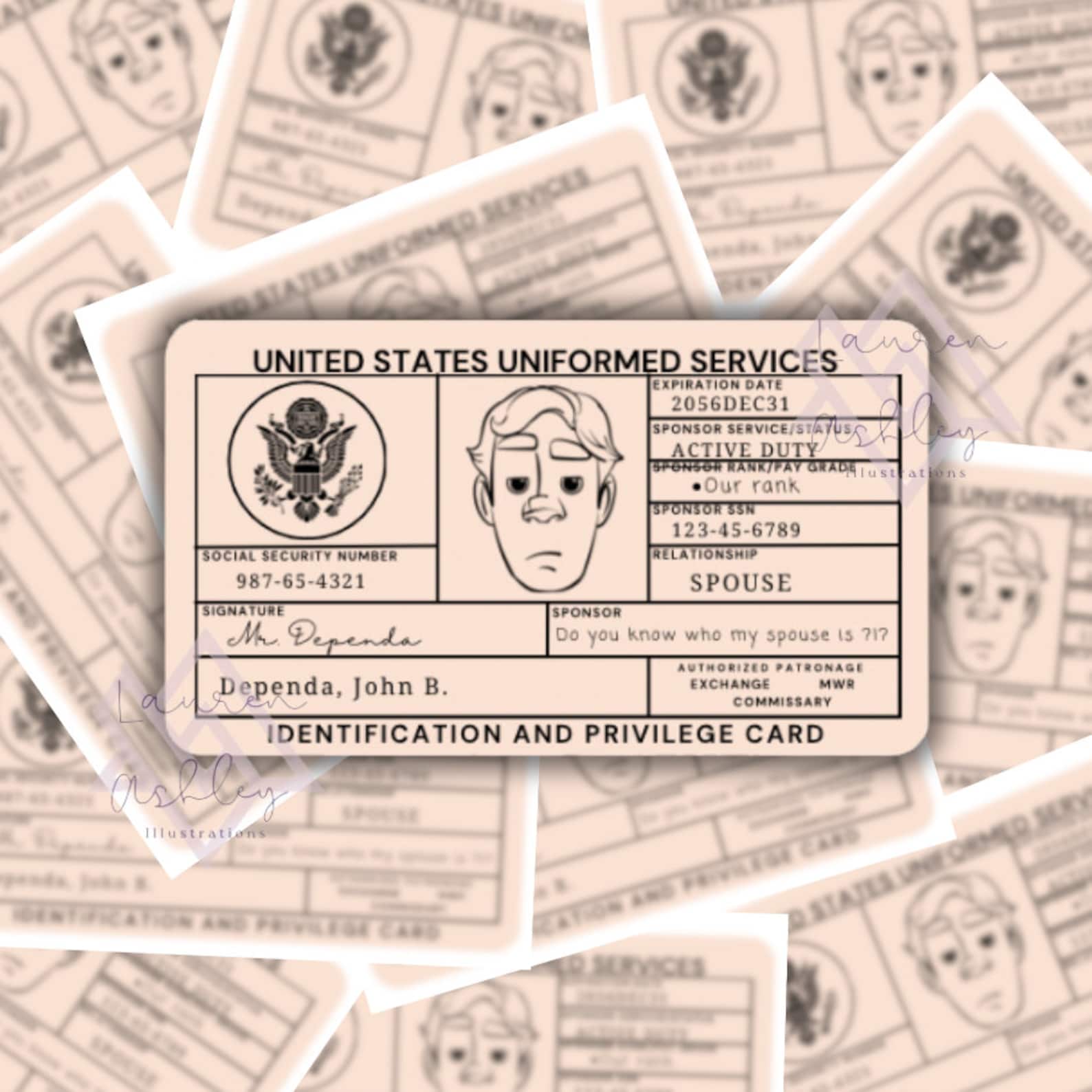 Military Spouse ID Card Decal - Funny Military Dependa Meme Sticker ...