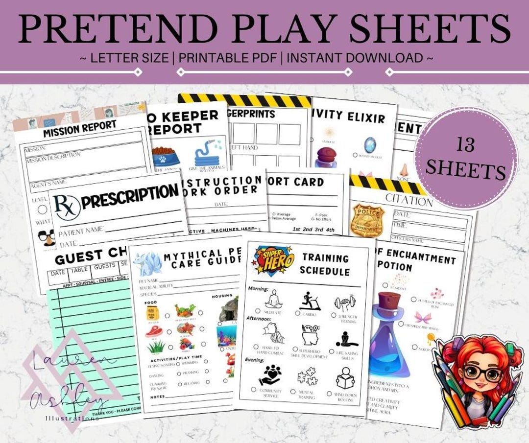 Pretend Play Sheets - Imaginative Play - Kids Play Sheets - Role Play ...