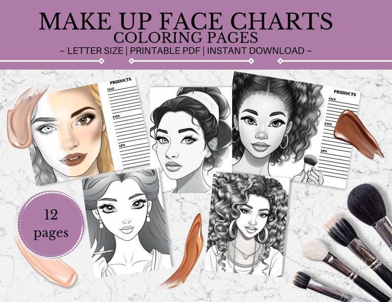 Make up Face Chart ,printable Make up Artist Chart, Digital Blank Face ...