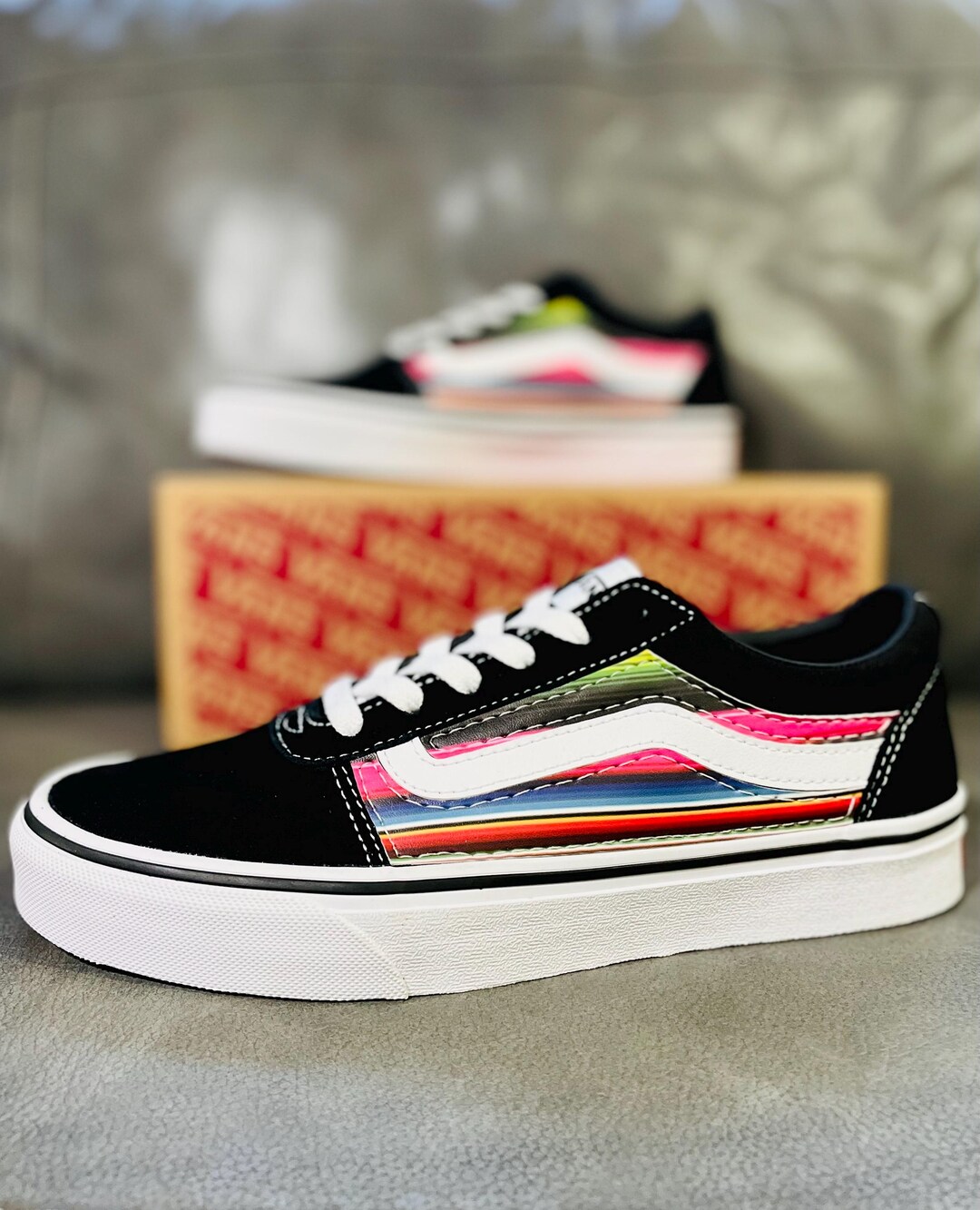 Custom Vans W/ Stitched Serape Pattern Leather - Etsy