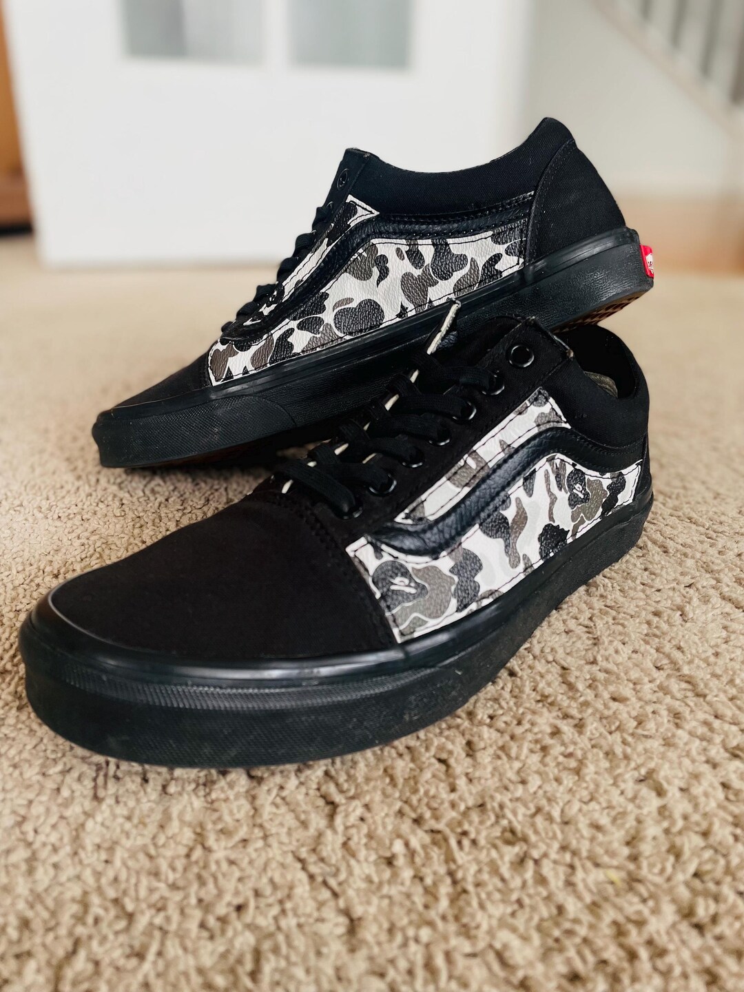 Custom Black Vans W/ Stitched Camouflage Print - Etsy