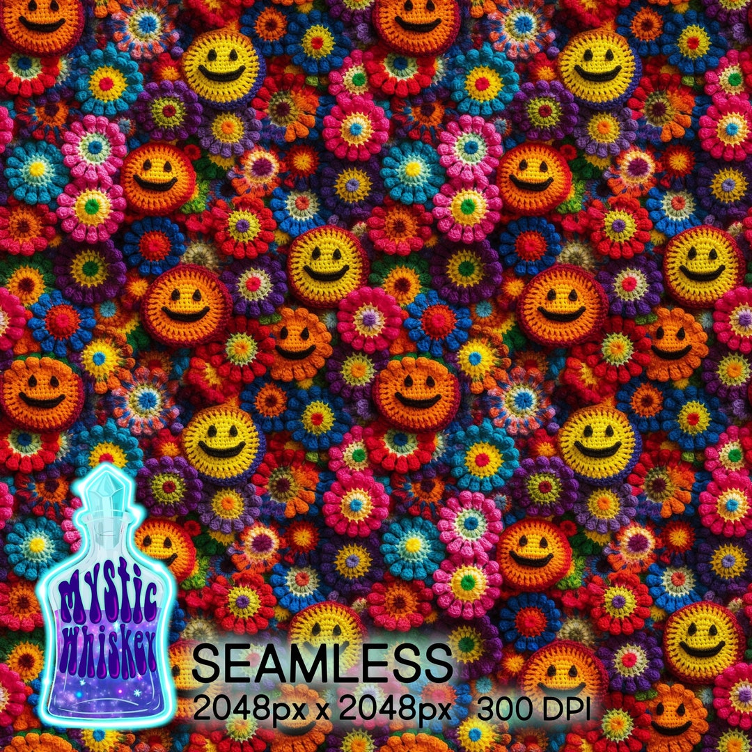 Crochet Smiley Face Flowers Seamless Pattern I Flowers I Tiling ...