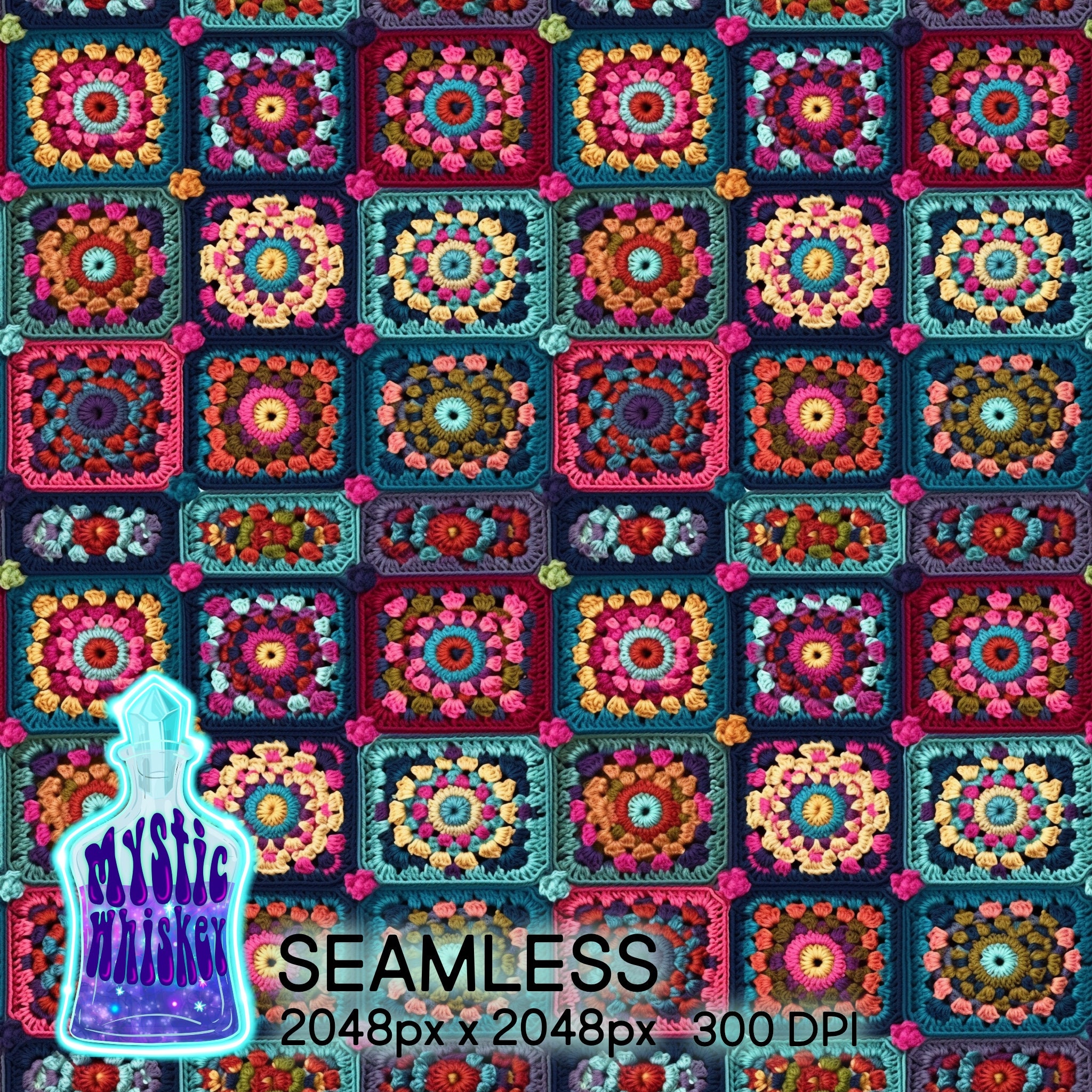 Colorful Crochet Granny Square Seamless Pattern I Tiling | Instant ...