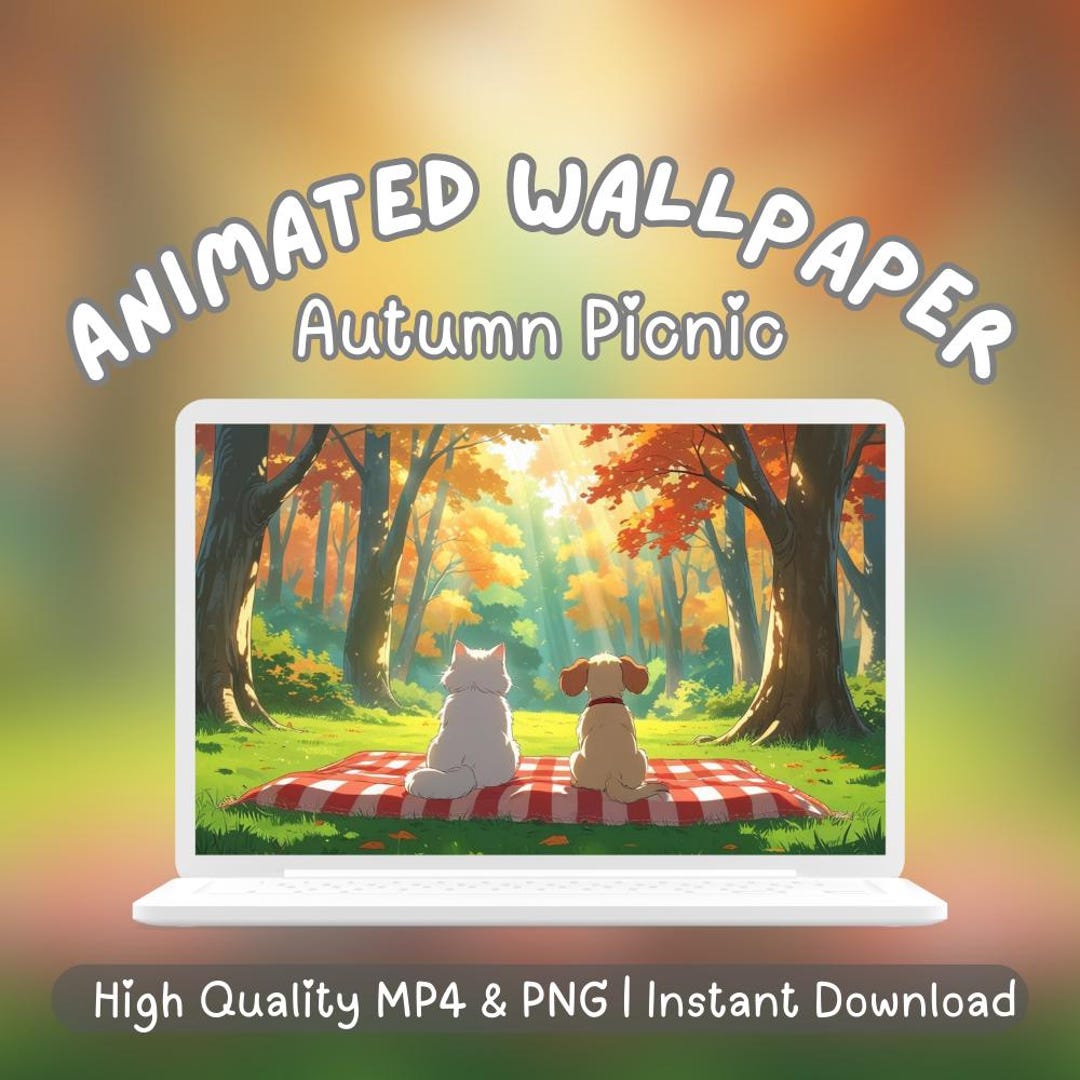 Autumn Picnic Animated Wallpaper: Anime Puppy & Cat Looping Desktop ...