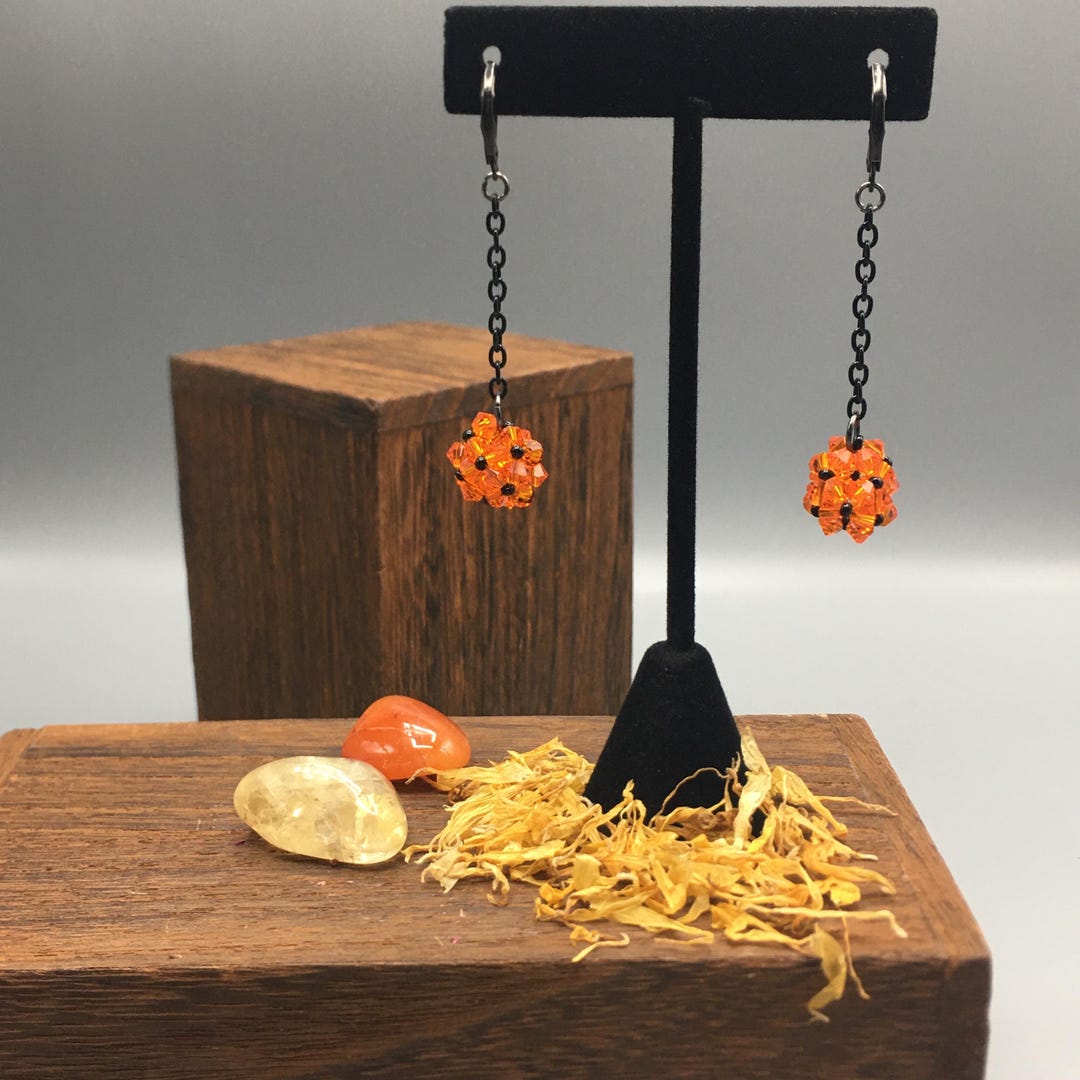 Orange & Black Crystal Bicone Drop Earrings / Orange and Black Dangle ...