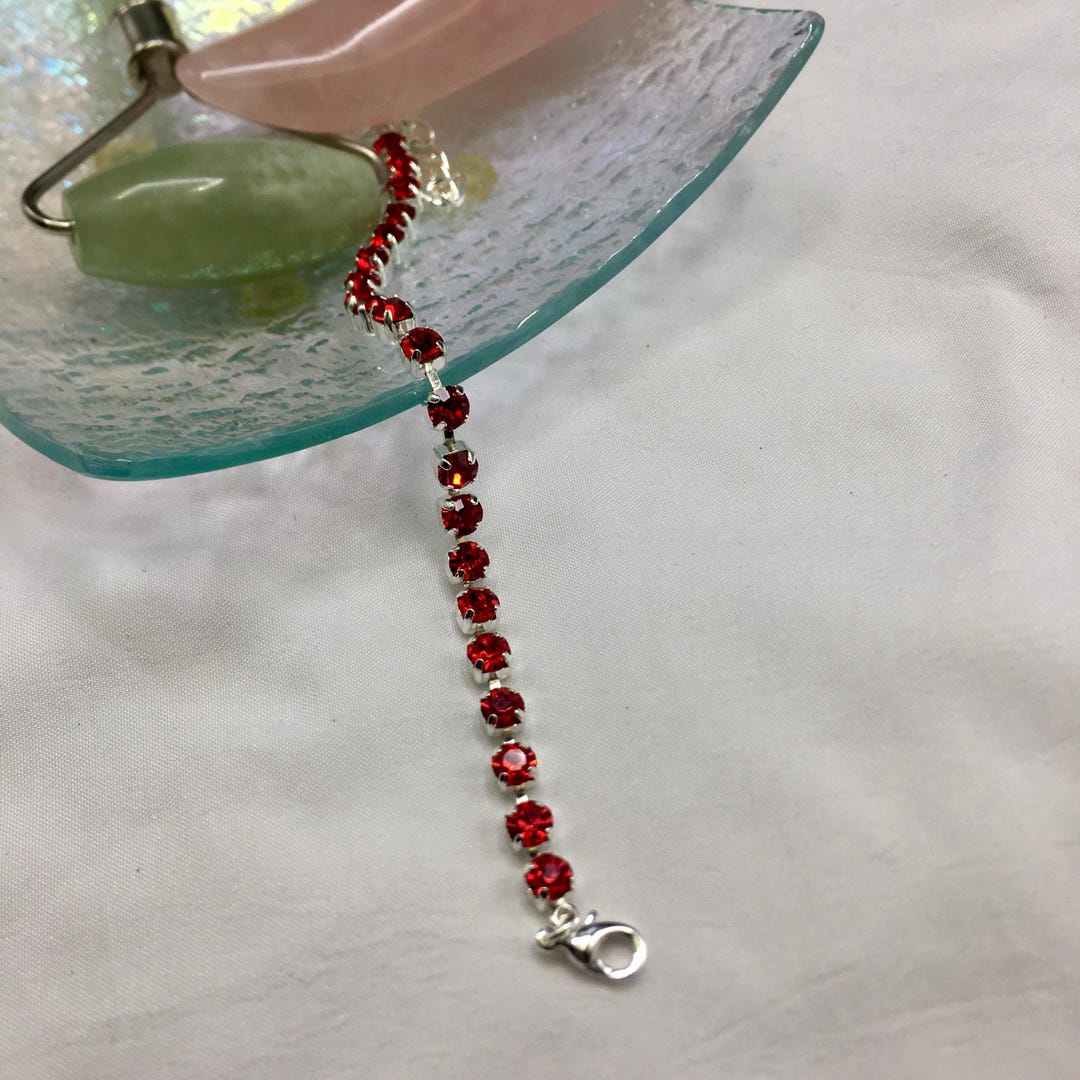 Red Tennis Bracelet / Red Crystal Bracelet / Red Chaton Bracelet ...
