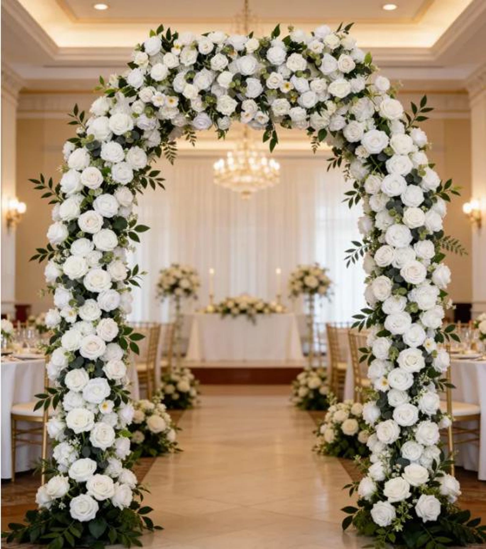 White Rose Eucalyptus Floral Wedding Arch,artificial Flower Row ...