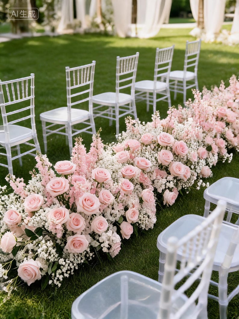 Artificial Blush Pink Rose Aisle Runner, Wedding Arch Floral ...