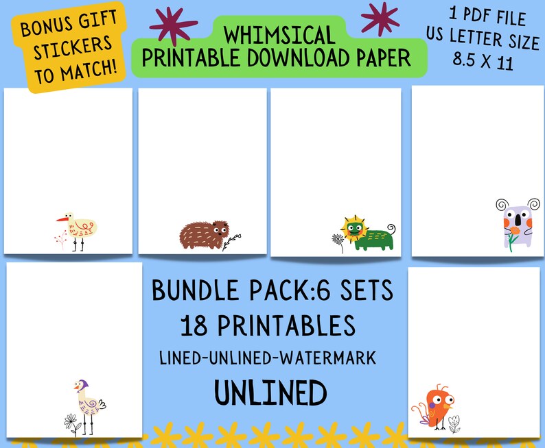 Whimsical Letter Writing Bundle Digital Printable Writing Paper Writing ...