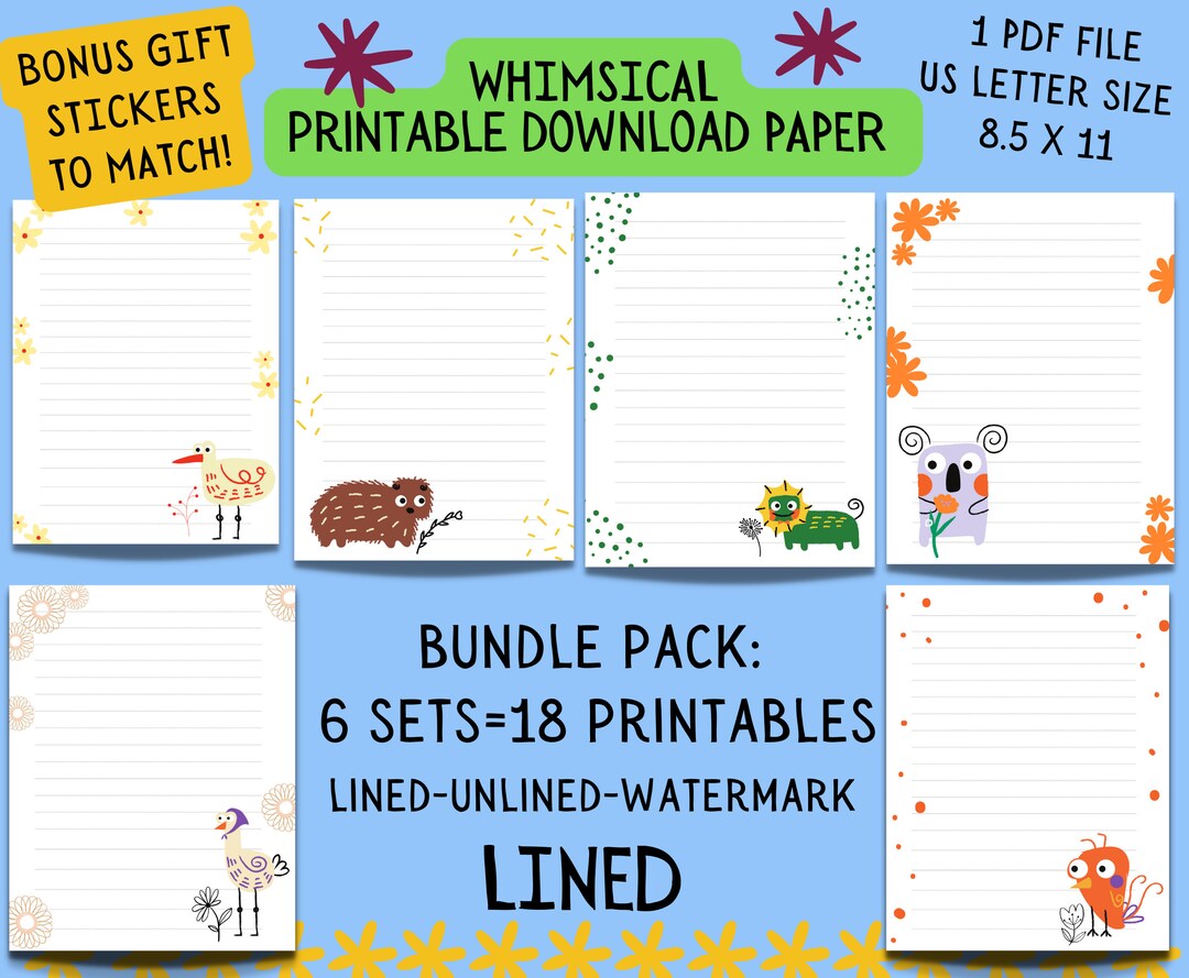 Whimsical Letter Writing Bundle Digital Printable Writing Paper Writing ...