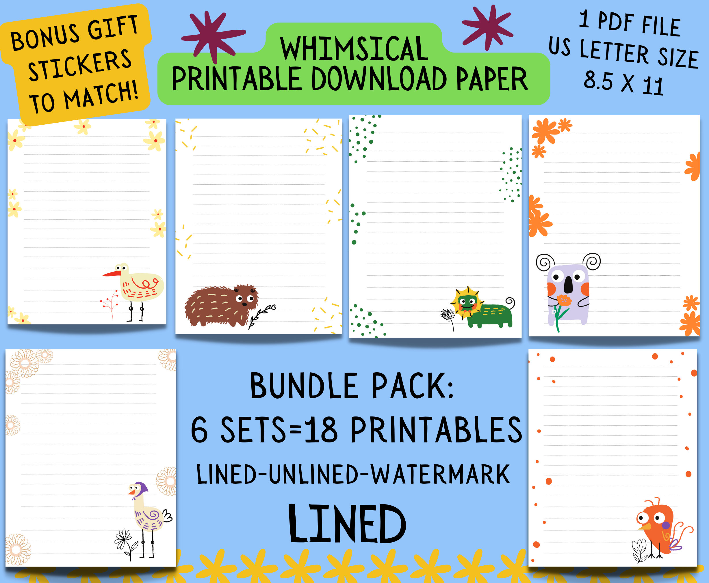 Whimsical Letter Writing Bundle Digital Printable Writing Paper Writing ...
