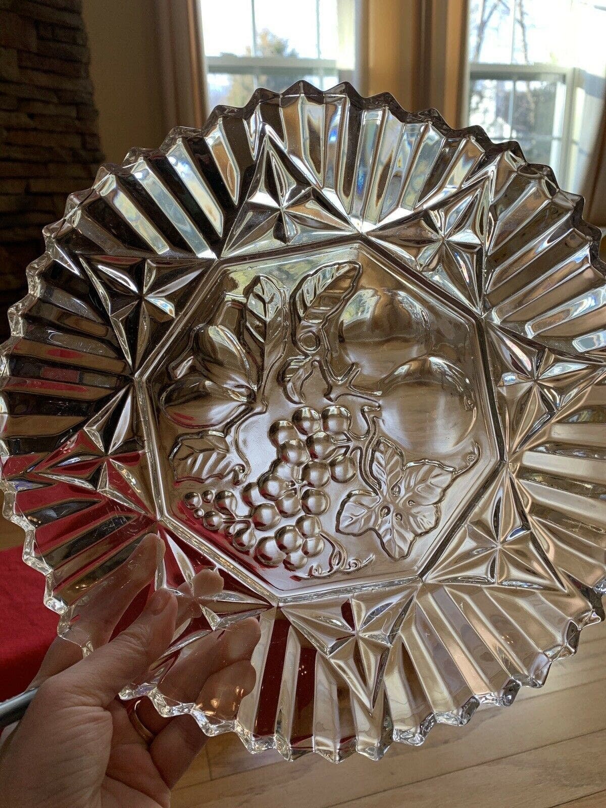 FEDERAL GLASS Fruit Base PIONEER Pattern Wavy Ruffled Sawtooth Edge ...