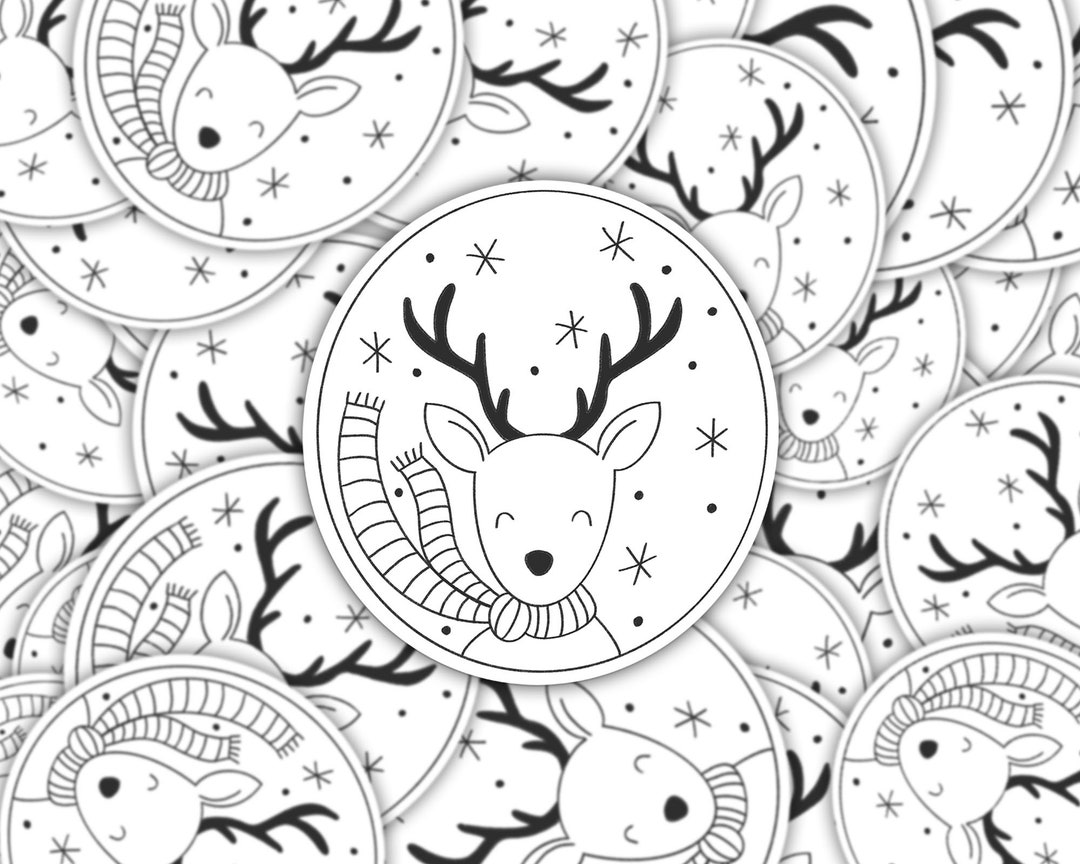 Sticker | Magnet | Reindeer With Cute Scarf Sticker | Christmas Sticker ...