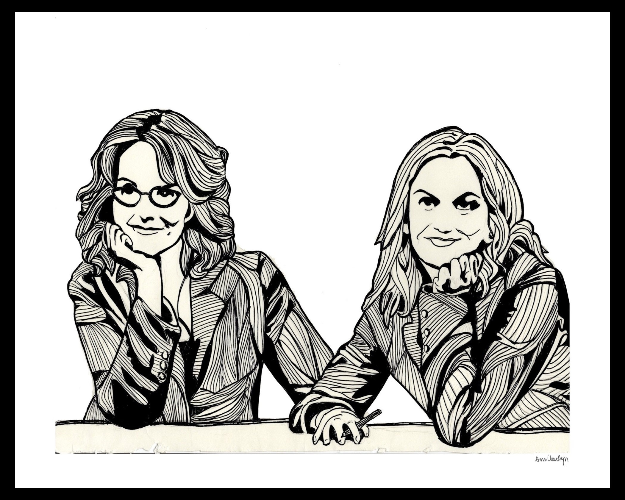 Tina Fey and Amy Poehler Weekend Update SNL Hand Drawn Art - Etsy