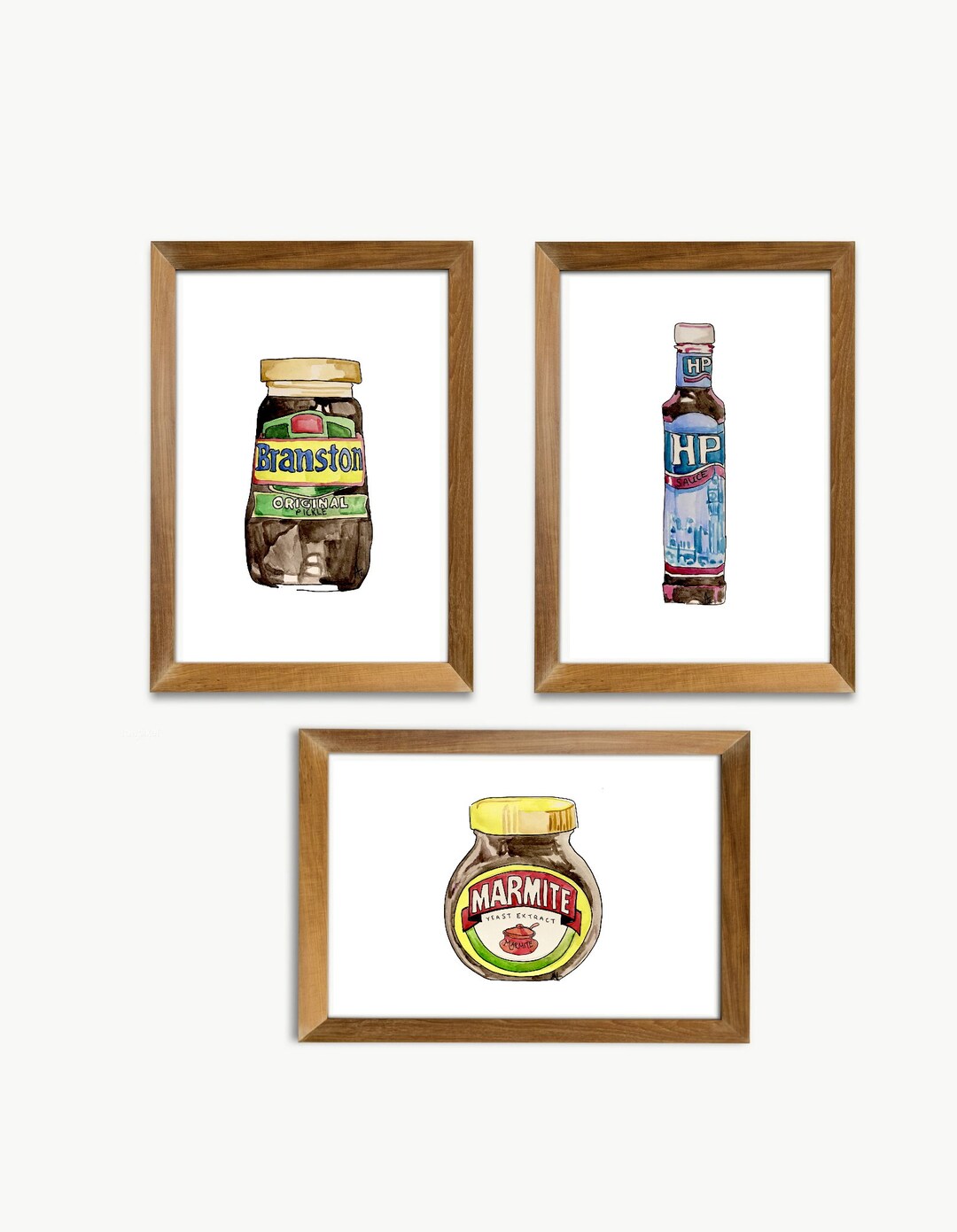 British Condiments, Hand-painted Marmite, Branston Pickle, and HP Sauce ...