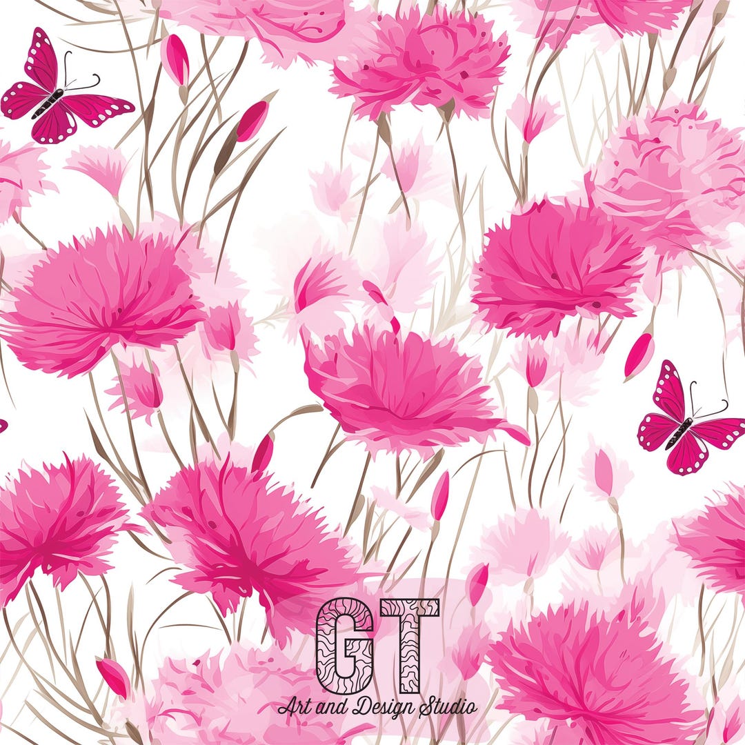 Pink Floral Butterfly, Seamless Digital Pattern for Crafting and Design ...
