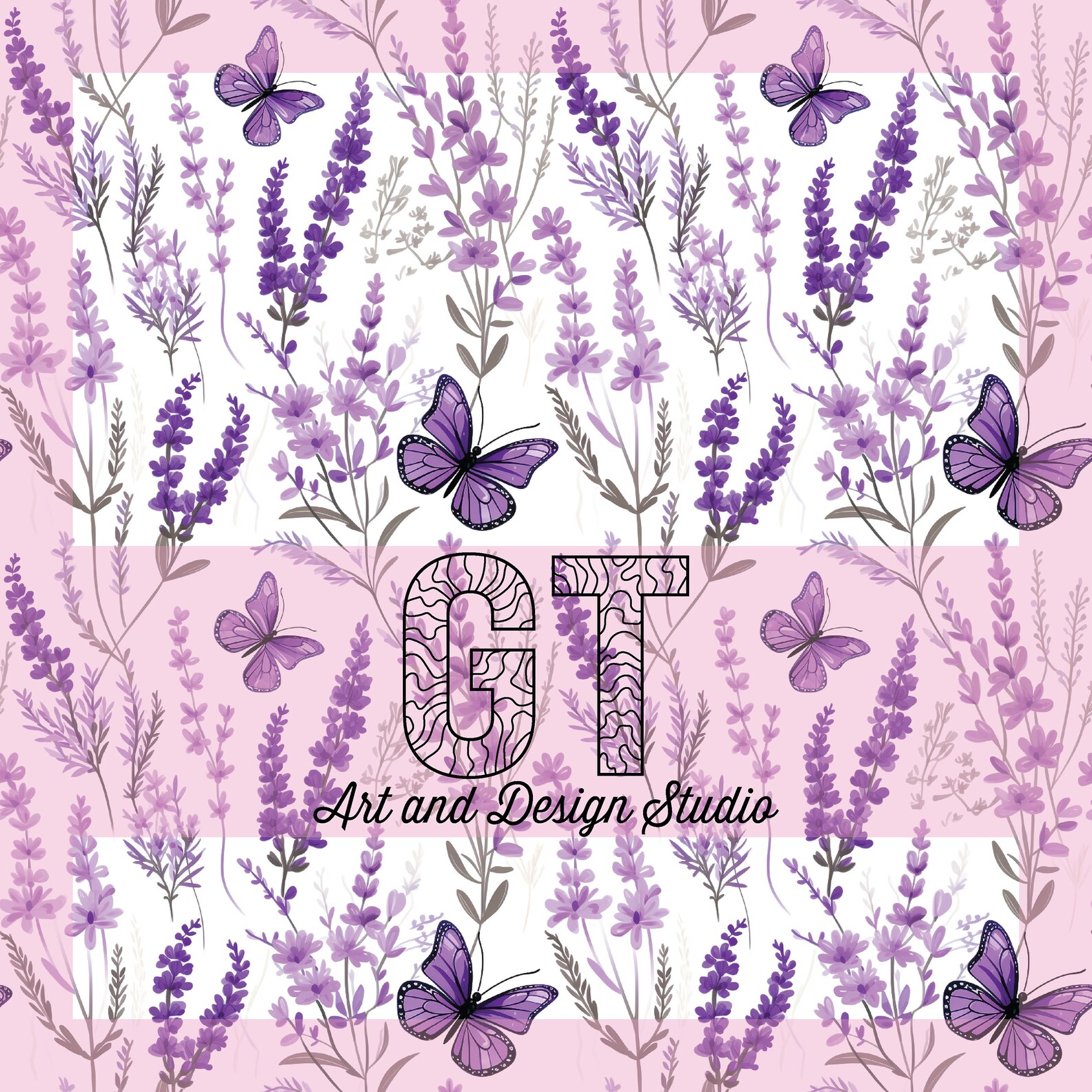 Purple Lavender Floral and Purple Butterfly, Seamless Digital Pattern ...
