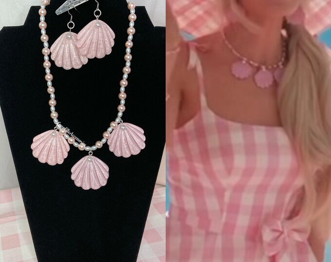 Barbi Pink Shell Necklace Movie Replica Glamorous Mermaid Charm Jewelry ...