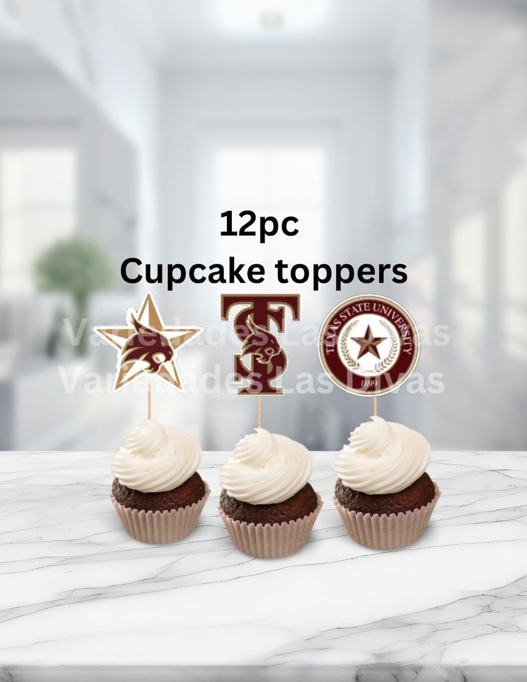 University Inspired Cupcake Toppers 12pc,texas State, Tail Gate ...
