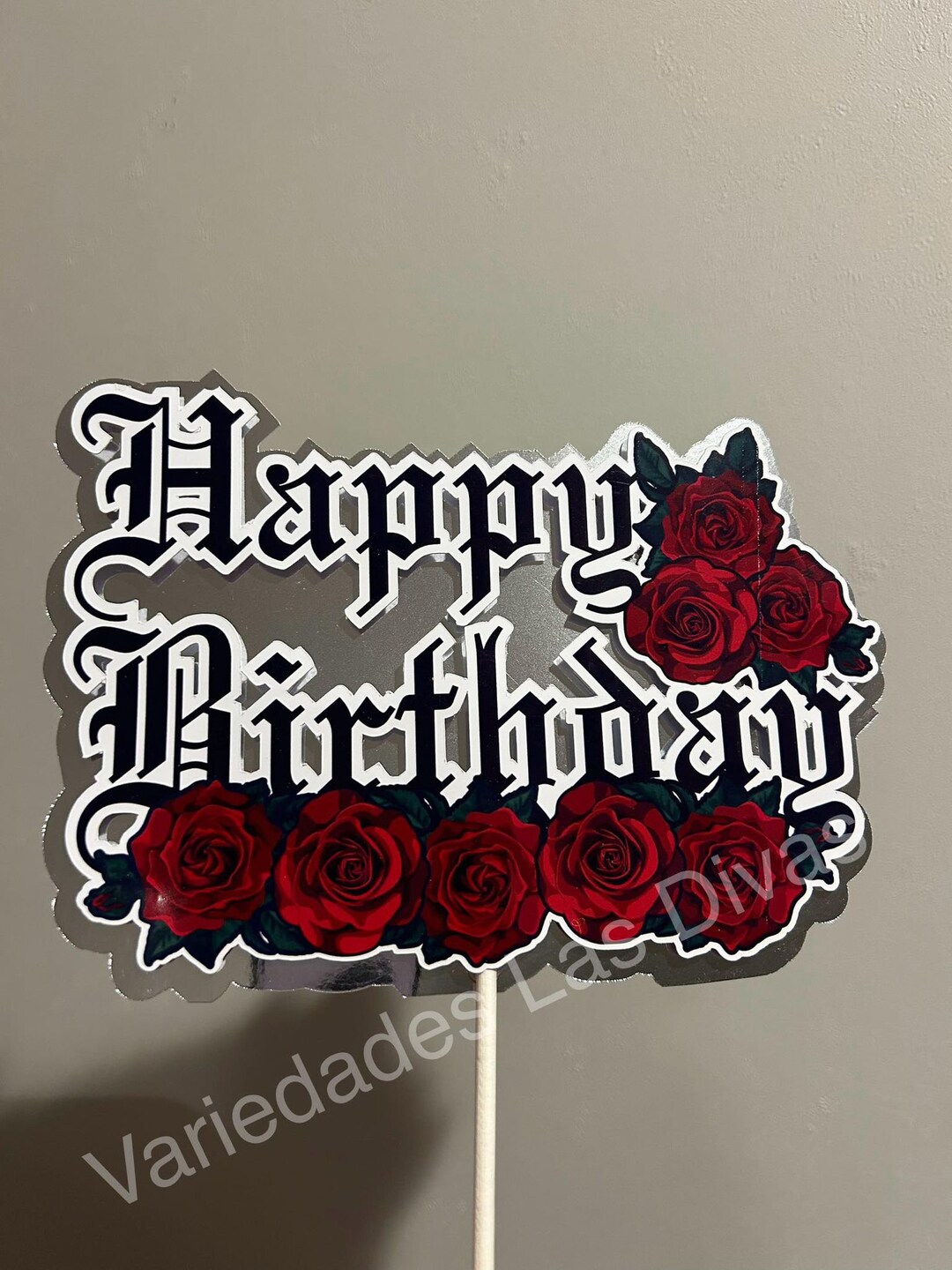 Old English Happy Birthday Cake Topper, LA Style Writing Cake Topper ...