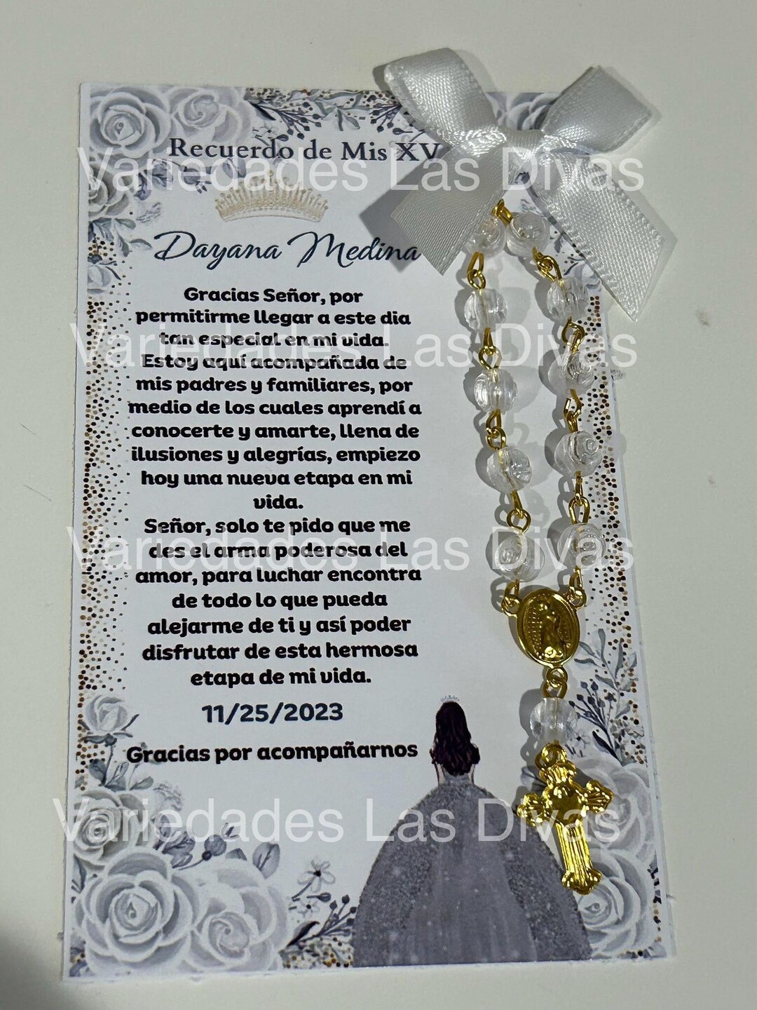 Sage Green Dress Quinceañera Favor Cards, Prayer Cards, Mis Quince ...
