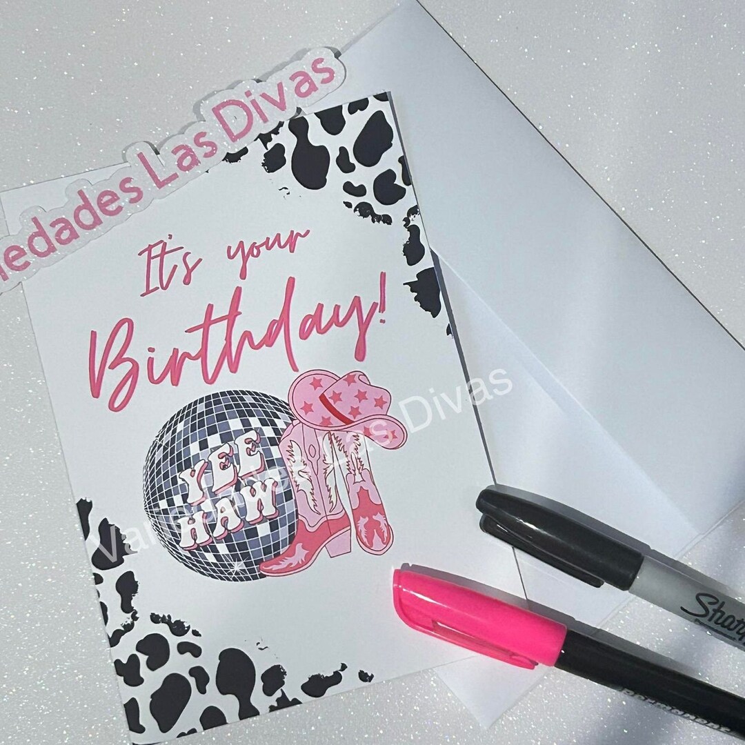 Disco Cowgirl Greeting Card, Yee Haw Birthday Card, Cowgirl Birthday ...