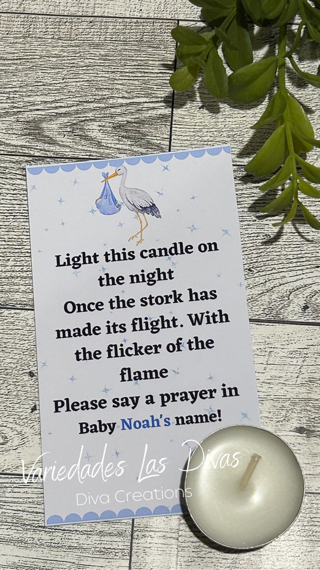 12pc Stork Baby Shower Favor Card, Baby Girl Tea Light Candle Card ...