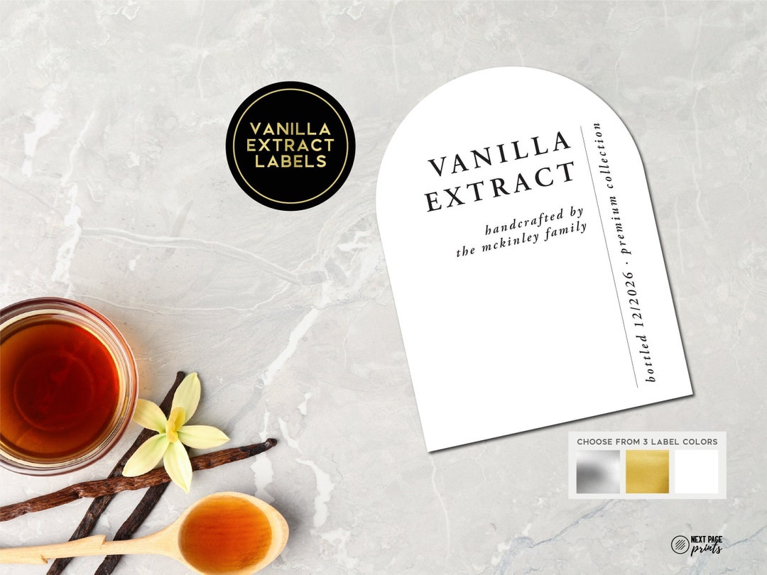 Vanilla Extract Bottle Labels • Half Dome Arch Shape • Gold Silver ...