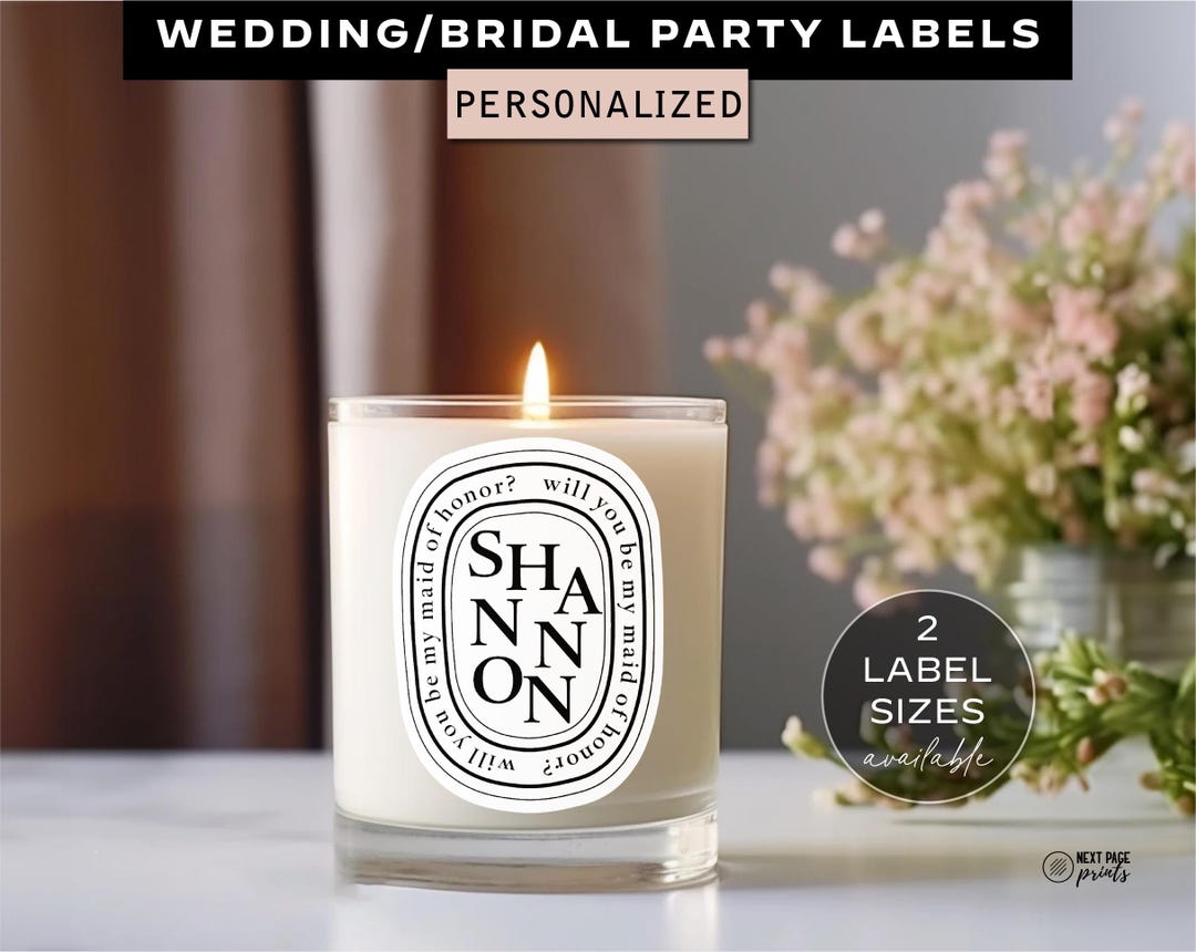 Diptyque Inspired Label Sticker, Personalized, Candle Label, Bridesmaid ...