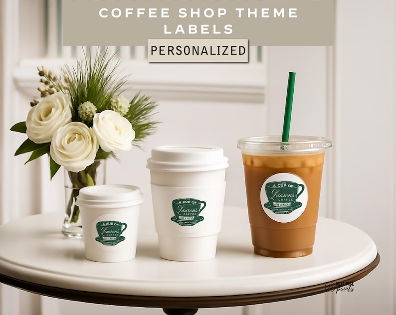 Luxury Coffee Cup Sticker, Ralph Coffee Bridal Shower Label, Green ...