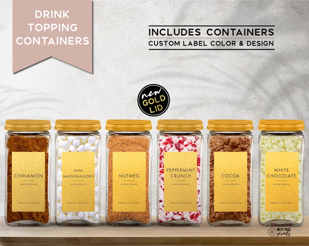 3 Pc Gold Topping Containers + Gold Labels • Modern Coffee Sprinkle ...